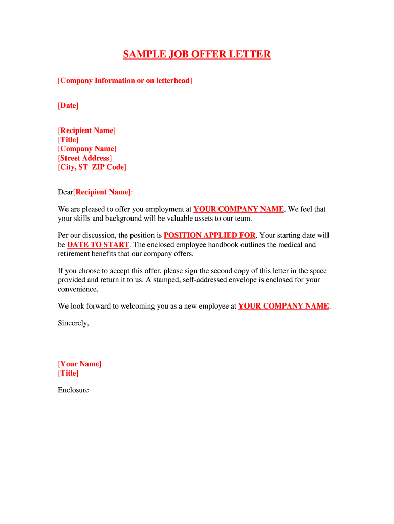 Job Offer Letter Template Fill Online Printable Fillable Blank 