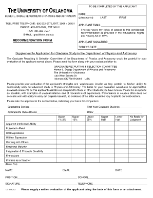 Fillable Online Letters of recommendation - Department of Physics and Astronomy Fax Email Print ...