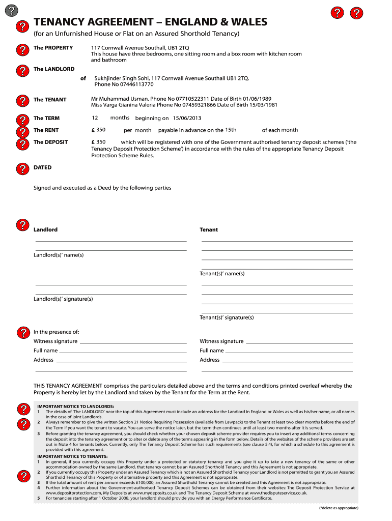 Tenancy Agreement Form Uk Download Pdf Fill Online Printable Fillable Blank PdfFiller