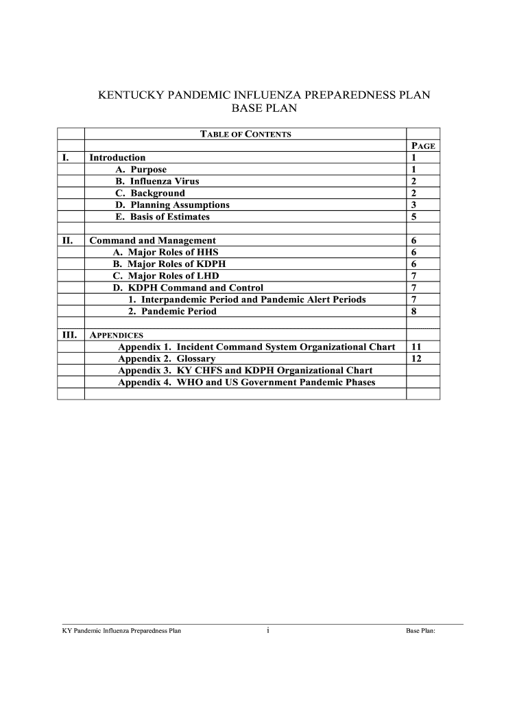 Fillable Online chfs ky Kentucky pandemic influenza preparedness plan base plan - chfs ky Fax ...
