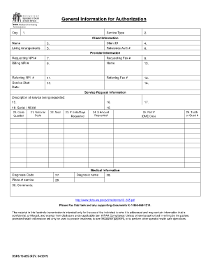 Fillable Online dshs wa General Information for Authorization - DSHS ...