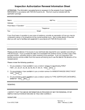 Fillable Online faa Inspection Authorization Renewal Information Sheet ...
