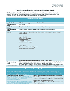 Fillable Online www2 warwick ac Visa Information Sheet for students ...