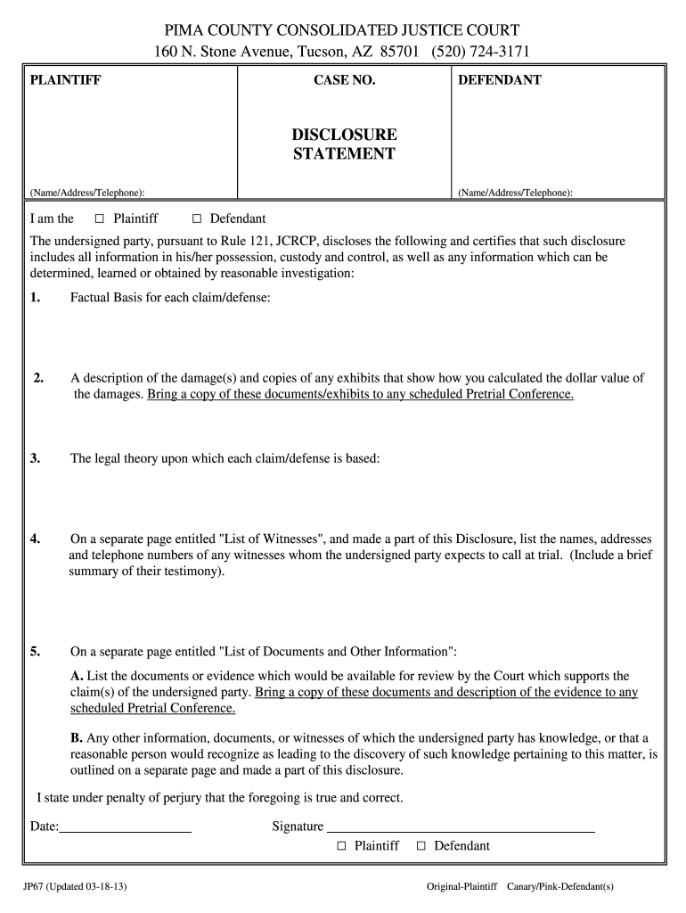 DISCLOSURE STATEMENT PUBLIC FORM - Pima County ... - jp pima: Fill out ...