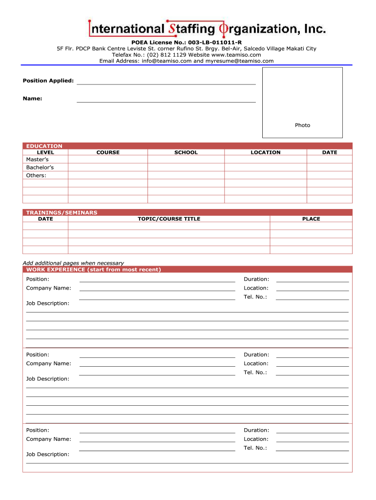 PH ISO POEA License No 003-LB-011011-R Form - Fill Online, Printable ...