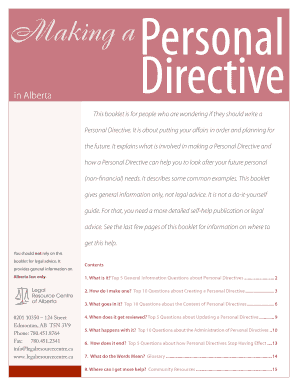 Fillable Online Personal Directive - Centre for Public Legal Education ...