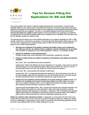 Fillable Online mfy Tips for Doctors Filling Out Applications for SSI ...