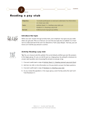 Fillable Online Reading a pay stub - Canadian Centre for Financial ...