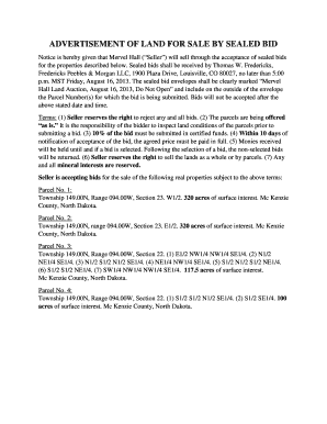 Fillable Online Advertisement of land for sale by sealed bid ...