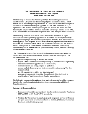 Fillable Online utsa UTSA F07-F08 Tuition and Fees Proposal.doc ...