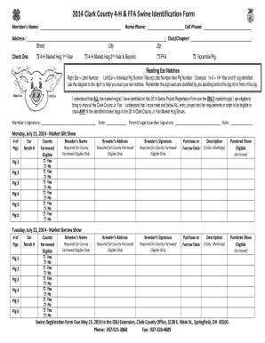 Fillable Online clark osu 2014 Clark County 4-H & FFA Swine ...