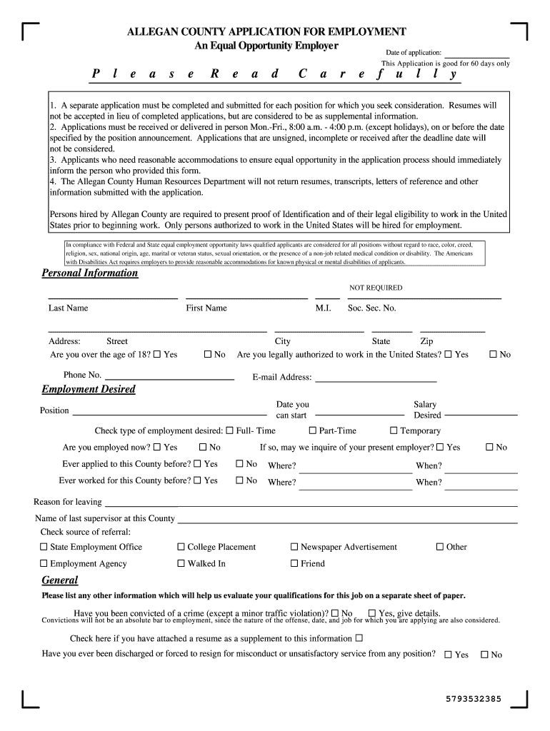 Fillable Online HR_form_JobApplication - Allegan County Fax Email Print ...