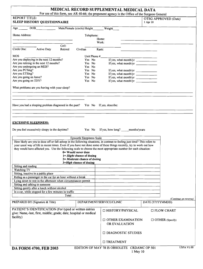 Fillable Online crdamc amedd army MEDICAL RECORD SUPPLEMENTAL MEDICAL ...