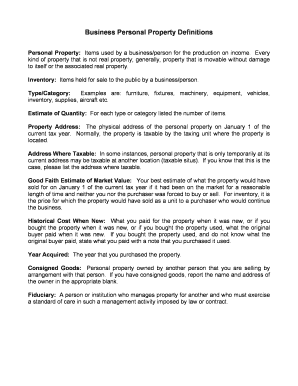 Fillable Online webbcad Business Personal Property Definitions ...