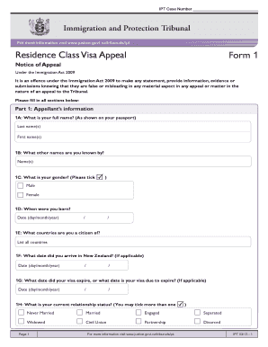 Fillable Online justice govt Residence Class Visa Appeal Form 1 - Ministry of Justice Fax Email ...