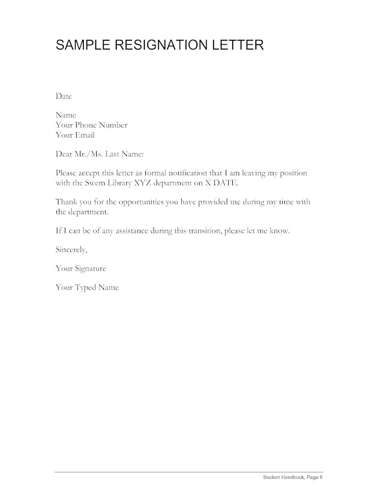Resignation Letter Example Fill Online Printable Fillable Blank PdfFiller