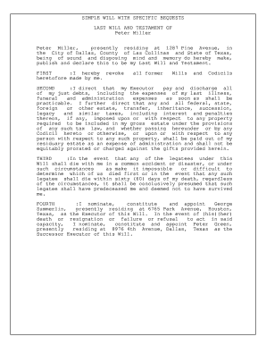 Fillable Online Simple will with specific bequests last will and ...