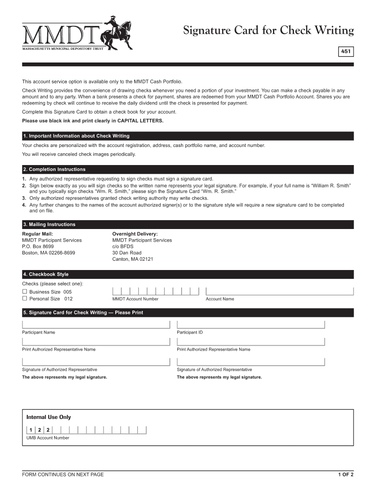 Fillable Online Signature Card for Check Writing (PDF) - MMDT Fax Email ...