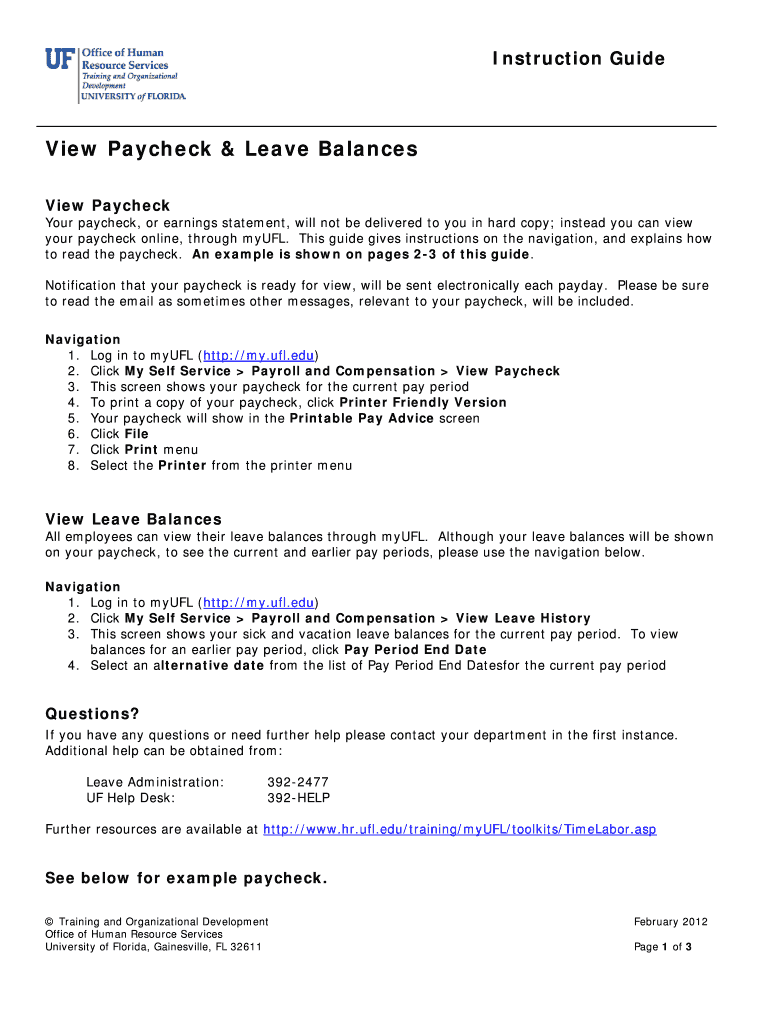 Fillable Online hr ufl View Paycheck and Leave Balances - Human Resource Services Fax Email ...