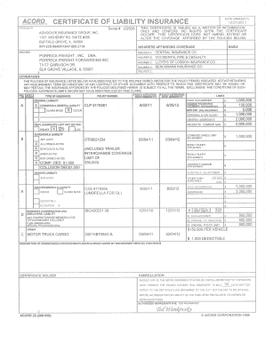 Fillable Online M3,, CERTIFICATE OF LIABILITY INSURANCE - Porreca ...