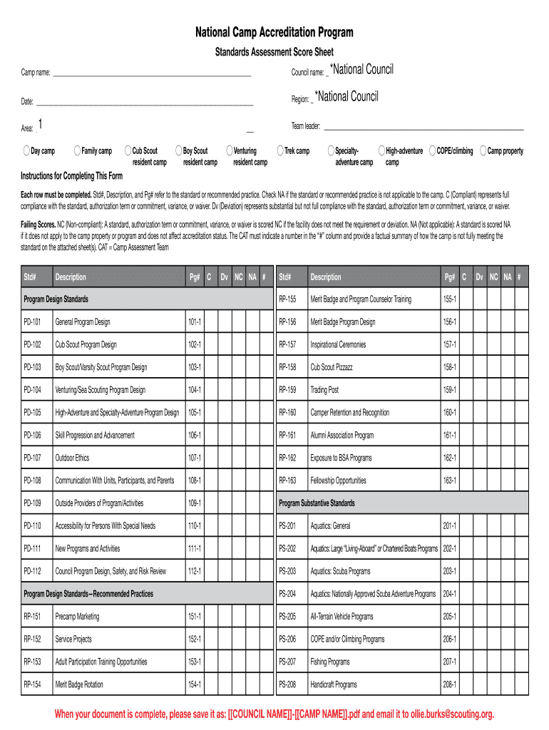 Fillable Online scouting National Camp Accreditation Program - Boy Scouts of America Fax Email ...
