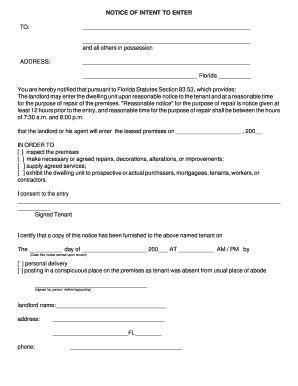 Fillable Online NOTICE OF INTENT TO ENTER TO: ADDRESS: Fax Email Print ...