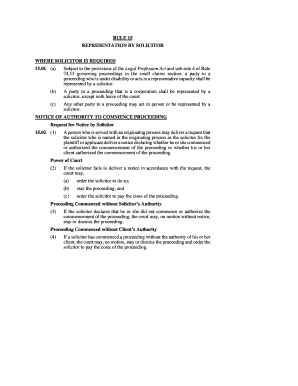 Fillable Online gov pe RULE 15 REPRESENTATION BY SOLICITOR WHERE ...