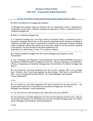 Fillable Online dre ca SAFE ACT ? Frequently Asked Questions ...