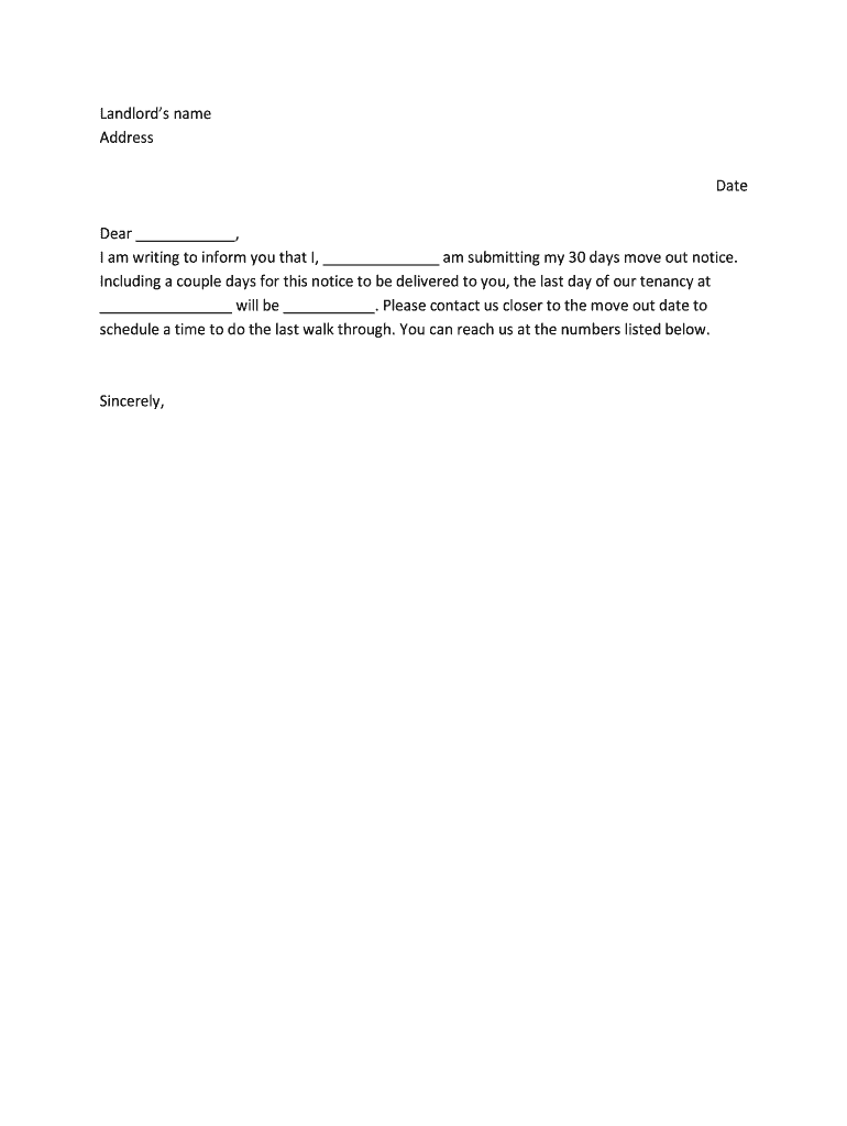 30 Day Notice To Landlord Template Word Fill Out Sign Online DocHub