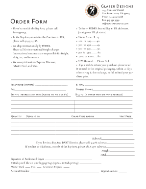 Fillable Online Order Form - Glaser Designs Fax Email Print - pdfFiller