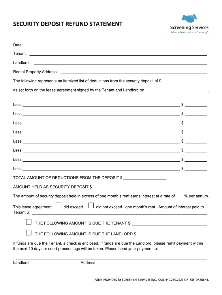 Security Deposit Refund Form Fill Online Printable Fillable Blank PdfFiller