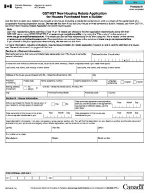 Fillable Online GST190 - New Housing Rebate Application - hsm.on.ca Fax ...