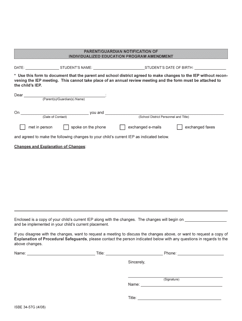 Fillable Online isbe INDIVIDUALIZED EDUCATION PROGRAM AMENDMENT Fax Email Print - pdfFiller