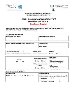 Fillable Online wcccd HIT Application Form 29 14 10 Fax Email Print ...