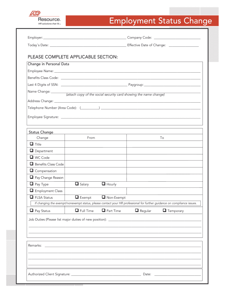 Fillable Online haca Employment Status Change Fax Email Print - pdfFiller