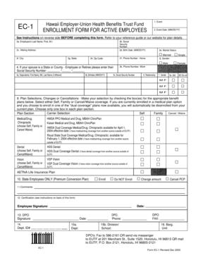 Fillable Online hawaii Enrollment Form For Active Employees (EC-1 ...