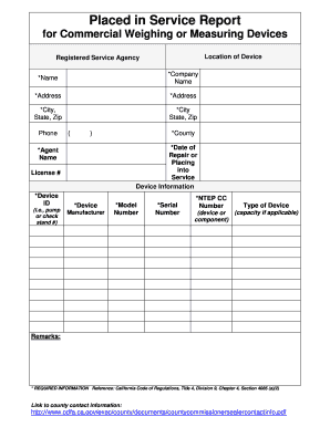 Fillable Online cdfa ca PLACED IN SERVICE REPORT for a Commercial ...