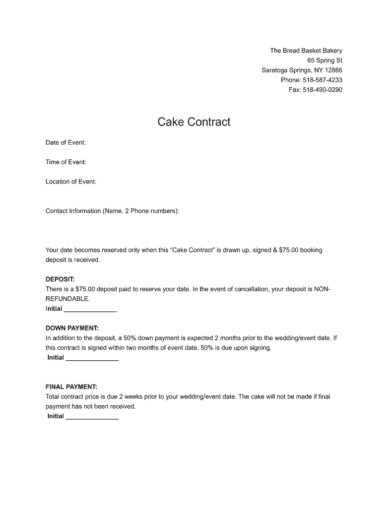 Blank Wedding Cake Contracts Fill Out Sign Online DocHub