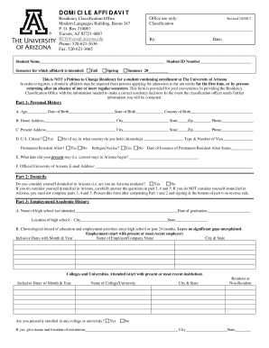 Fillable Online registrar arizona DOMICILE AFFIDAVIT - Office of the ...