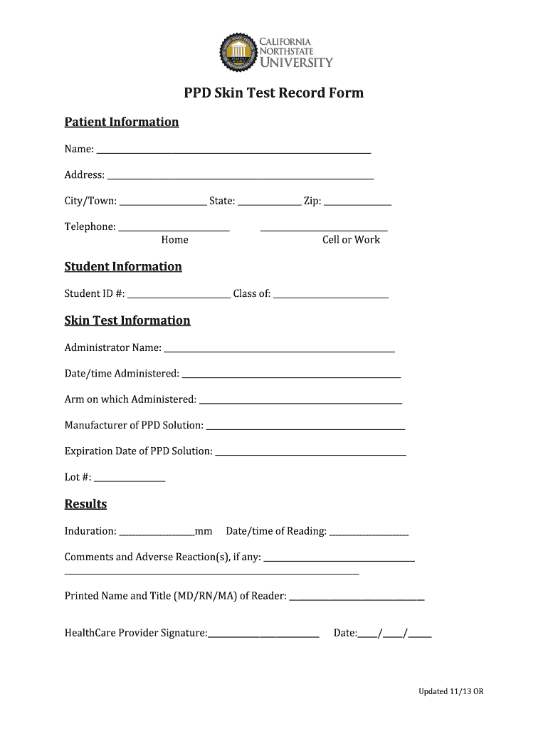 CNUCOP PPD Skin Test Record Form 2013 2021 Fill And Sign Printable 