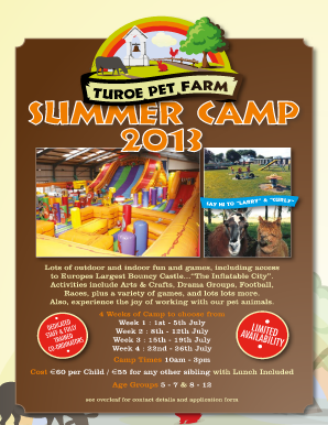 Fillable Online Summer Camp - Turoe Pet Farm Fax Email Print - pdfFiller