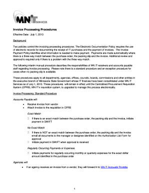 Fillable Online mn Invoice Processing Procedures - Minnesota.gov Fax Email Print - pdfFiller