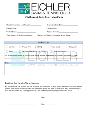Fillable Online Pool Party Reservation Form - Skokie Park District Fax ...