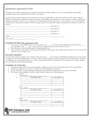 Fillable Online Roommate Agreement Form (PDF) Fax Email Print - pdfFiller