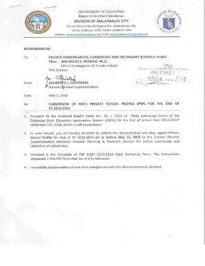 Fillable Online Unnumbered Memo Submission of EBEIS Private School ...