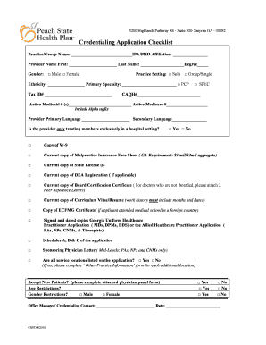 Fillable Online Credentialing Application Checklist (PDF) - Peach State ...