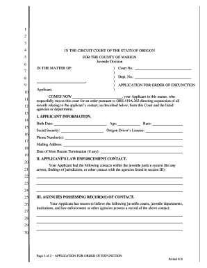 Fillable Online co marion or Application for Expunction - Marion County ...