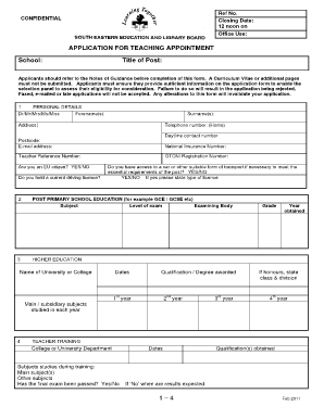Fillable Online Teaching Application Form combined Apr 2014. An agency ...