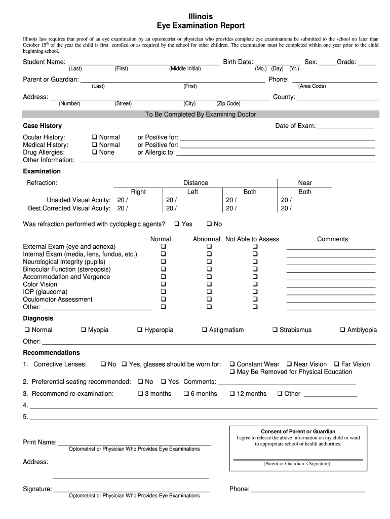 Eye Exam Form Fill Online Printable Fillable Blank PdfFiller