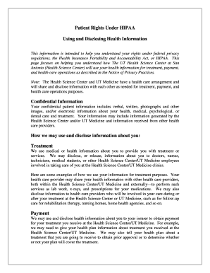 Fillable Online uthscsa Patient Rights Under HIPAA Using and Disclosing ...